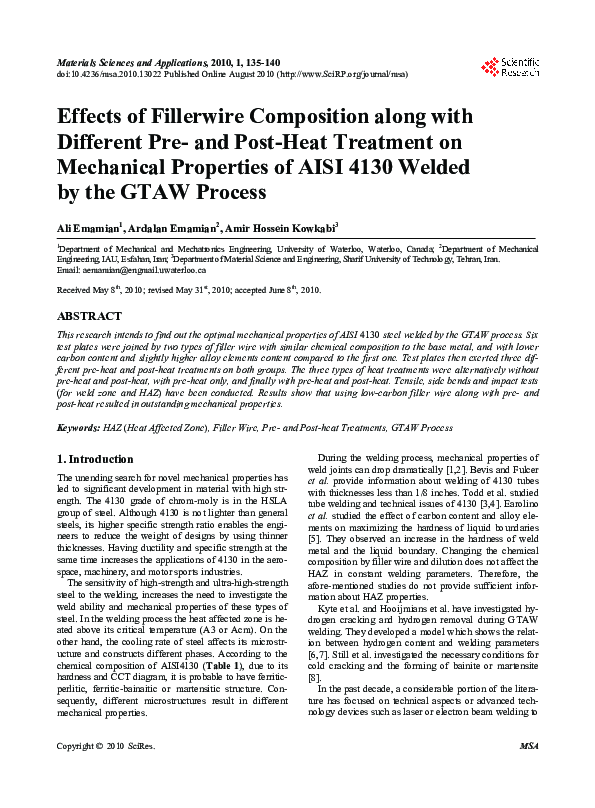 (PDF) Effects of Fillerwire Composition along with Different Pre- and Post-Heat Treatment on ...