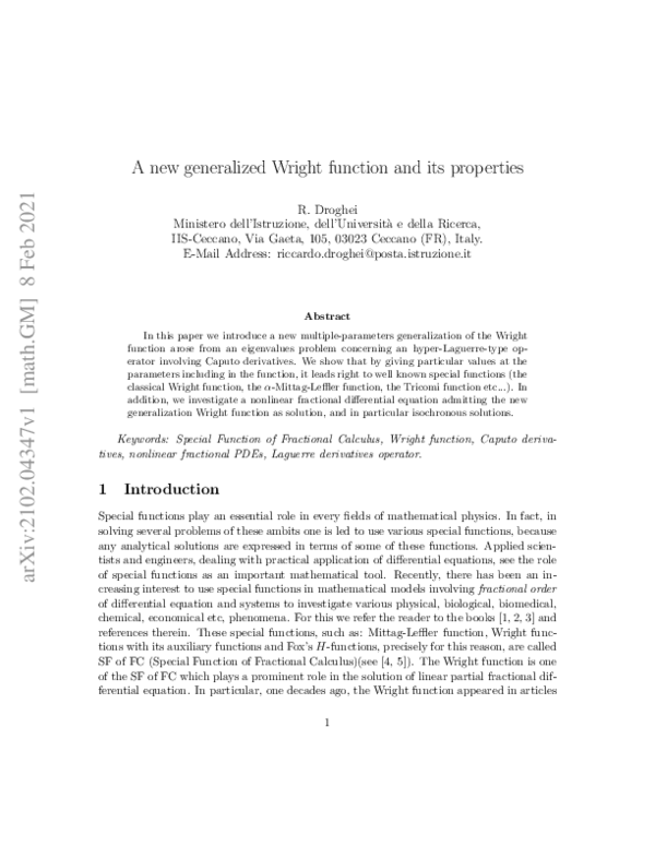 (PDF) A new generalized Wright function and its properties