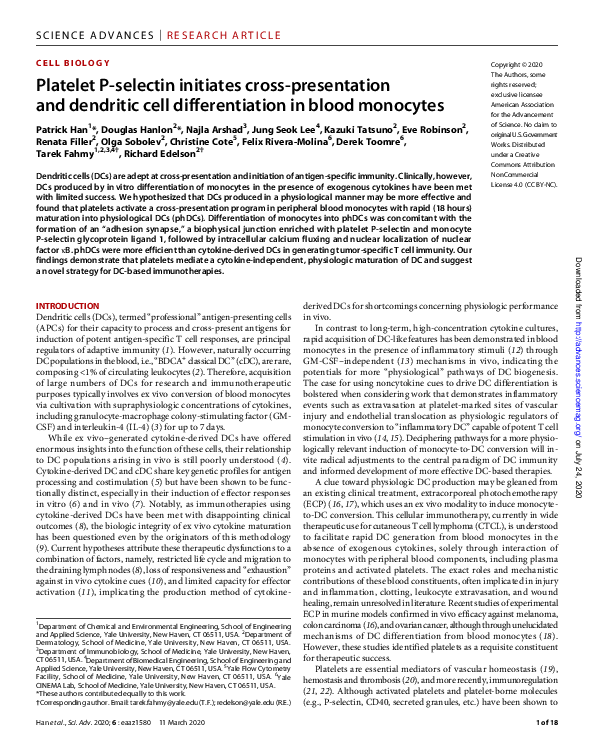 (PDF) Platelet P-selectin initiates cross-presentation and dendritic ...