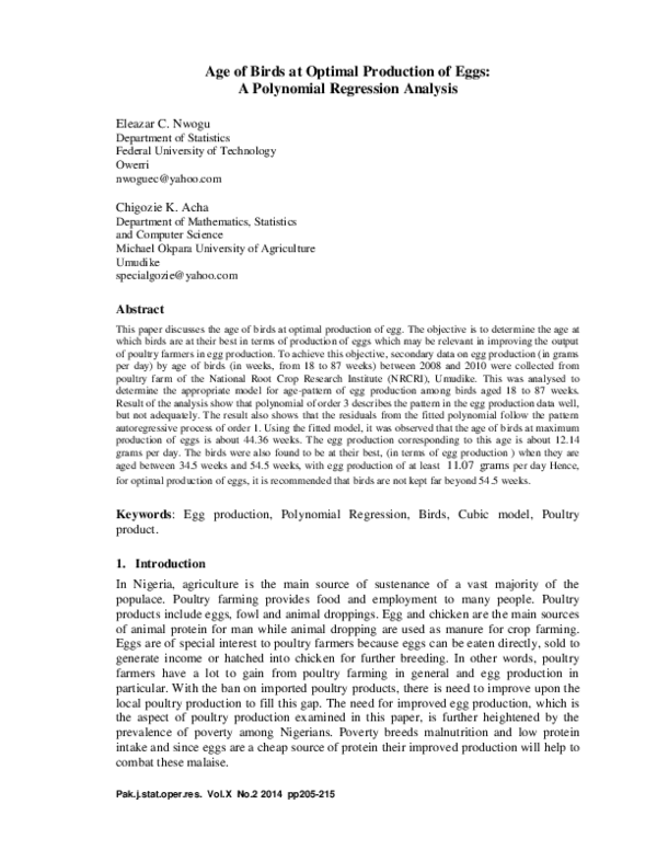 (PDF) Age of Birds at Optimal Production of Eggs: A Polynomial ...