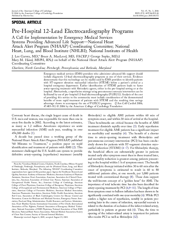 (PDF) Pre-Hospital 12-Lead Electrocardiography Programs