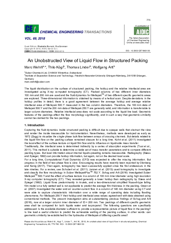 (PDF) An Unobstructed View of Liquid Flow in Structured Packing