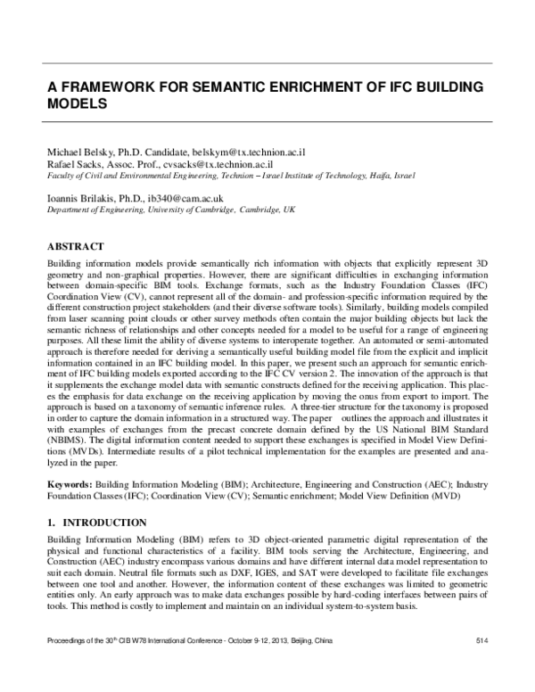 Pdf A Framework For Semantic Enrichment Of Ifc Building Models