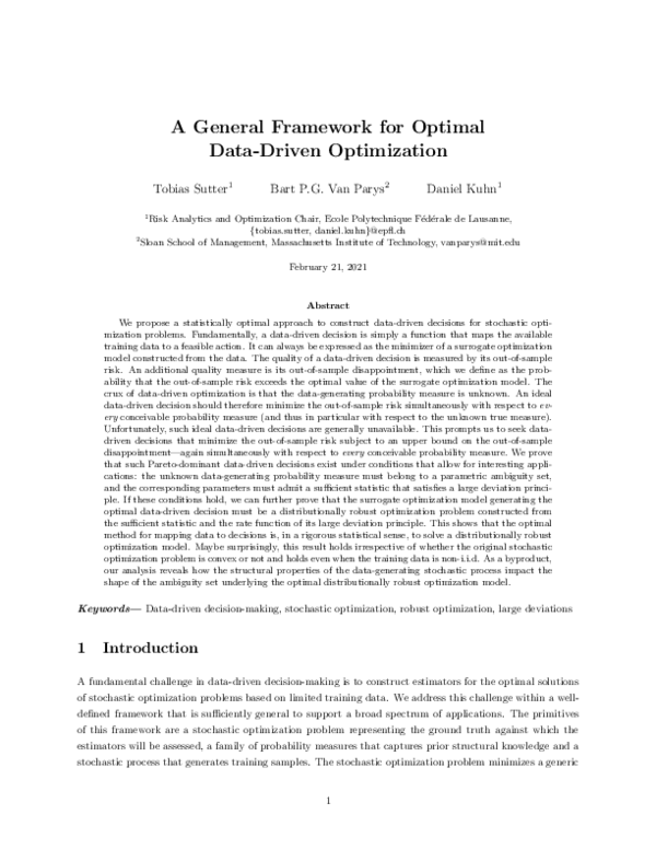 (PDF) A General Framework for Optimal Data-Driven Optimization | Bart ...