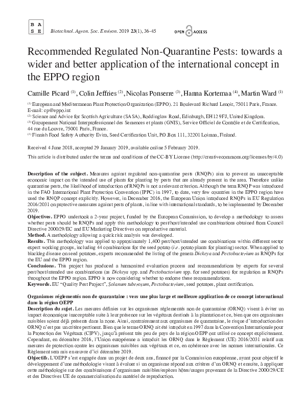 (PDF) Recommended Regulated Non-Quarantine Pests: towards a wider and ...