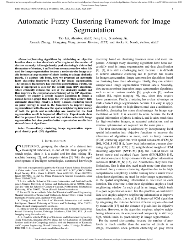 Pdf Automatic Fuzzy Clustering Framework For Image Segmentation 8885