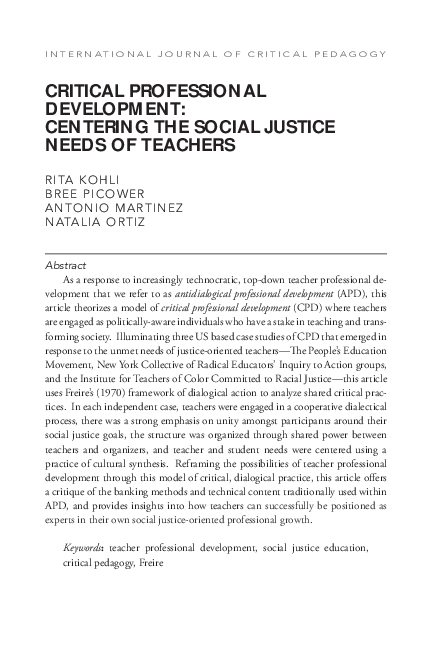 (PDF) Critical Professional Development: Centering the Social Justice ...