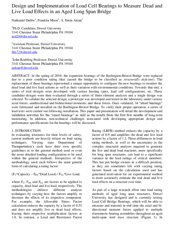 (PDF) Design and implementation of load cell bearings to measure dead ...
