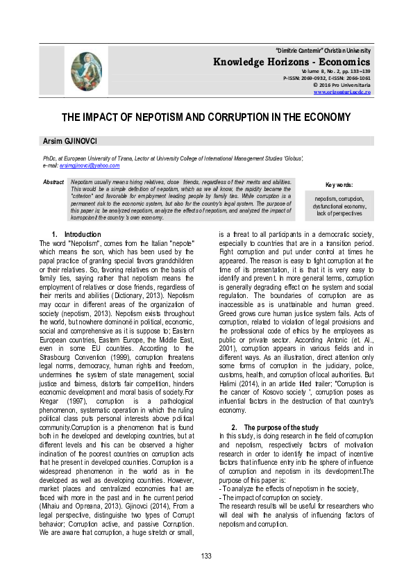 (PDF) The Impact Of Nepotism And Corruption In The Economy