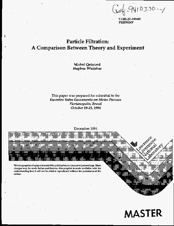 (PDF) Particle filtration: A comparison between theory and experiment