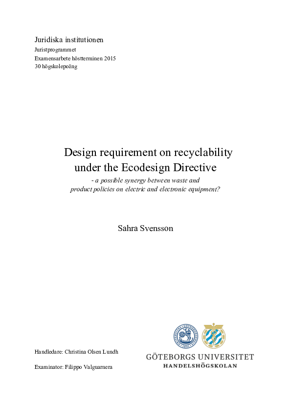 (PDF) Design requirement on recyclability under the Ecodesign Directive. A possible synergy ...