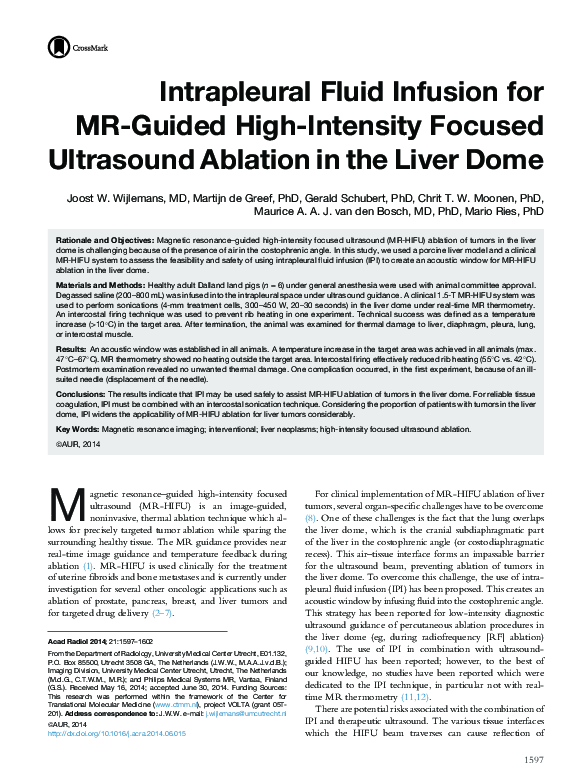 (PDF) Intrapleural Fluid Infusion for MR-Guided High-Intensity Focused ...