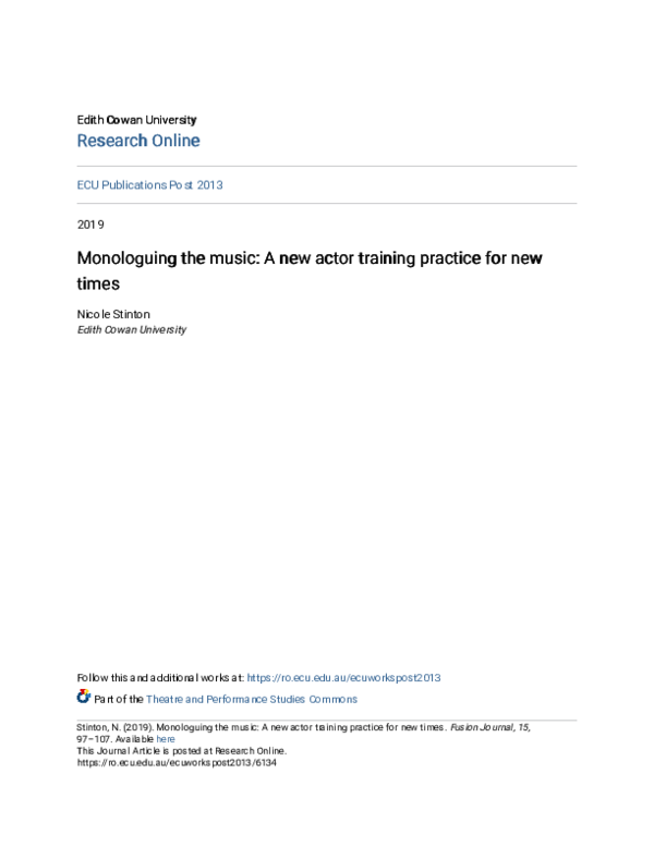 (PDF) Monologuing the music: A new actor training practice for new times