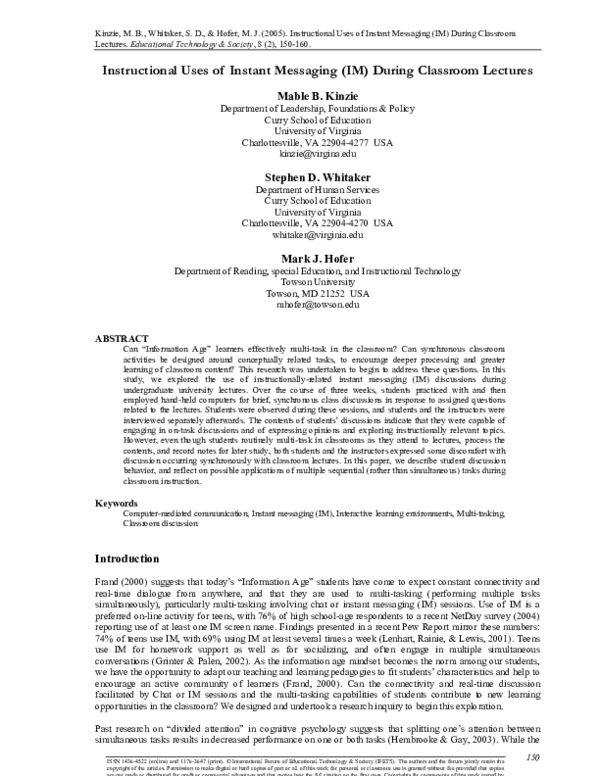 (PDF) Instructional uses of instant messaging (IM) during classroom ...