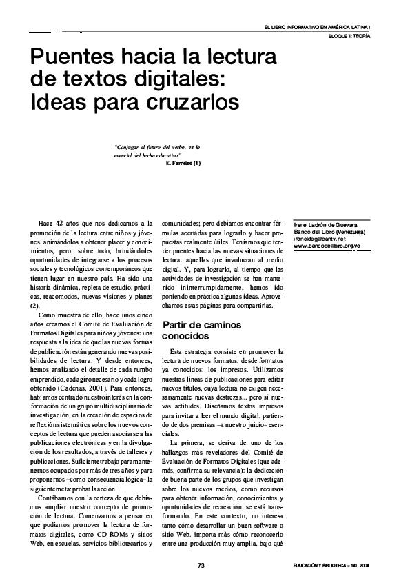 (PDF) Puentes hacia la lectura de textos digitales: ideas para cruzarlos