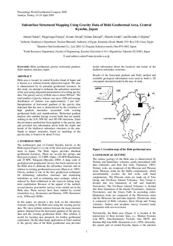 (PDF) Subsurface structural mapping using gravity data of Hohi geothermal area, Central Kyushu ...