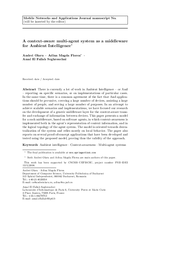 (PDF) A Context-Aware Multi-Agent System as a Middleware for Ambient Intelligence