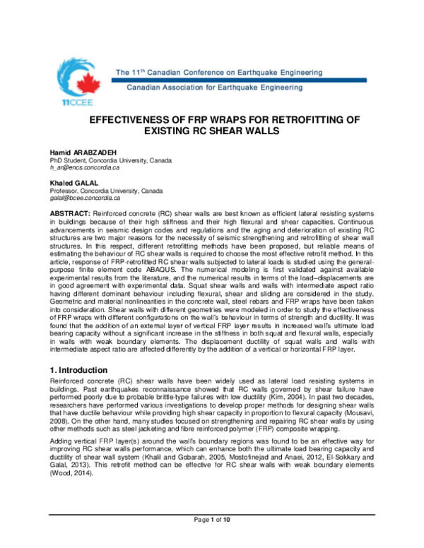 (PDF) Effectiveness of FRP Wraps for Retrofitting of Existing RC Shear ...