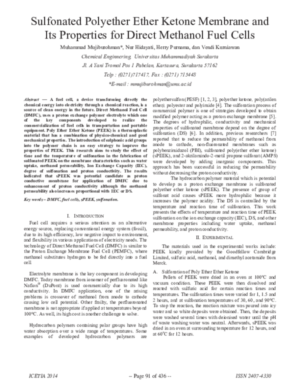 (PDF) Sulfonated Polyether Ether Ketone Membrane and Its Properties for ...