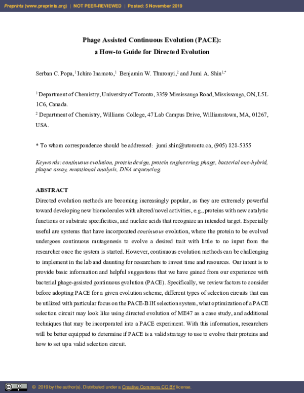 (PDF) Phage Assisted Continuous Evolution (PACE): A How-to Guide for ...