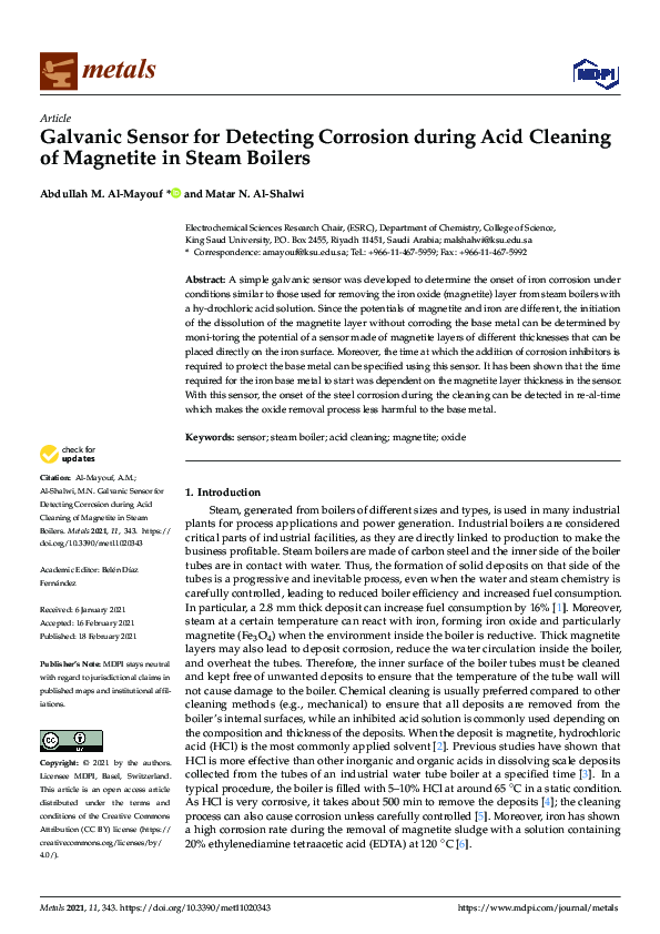 (PDF) Galvanic Sensor for Detecting Corrosion during Acid Cleaning of ...