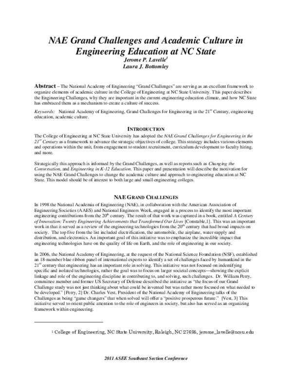 (PDF) NAE Grand Challenges and Academic Culture in Engineering ...