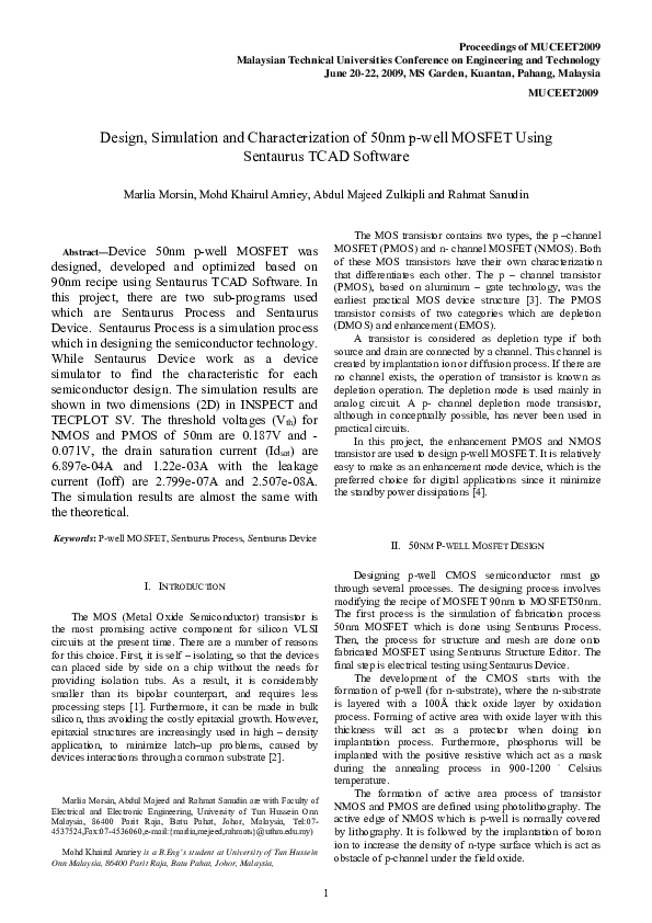 (PDF) Simulation and Characterization of 50 nm p-well MOSFET Using ...
