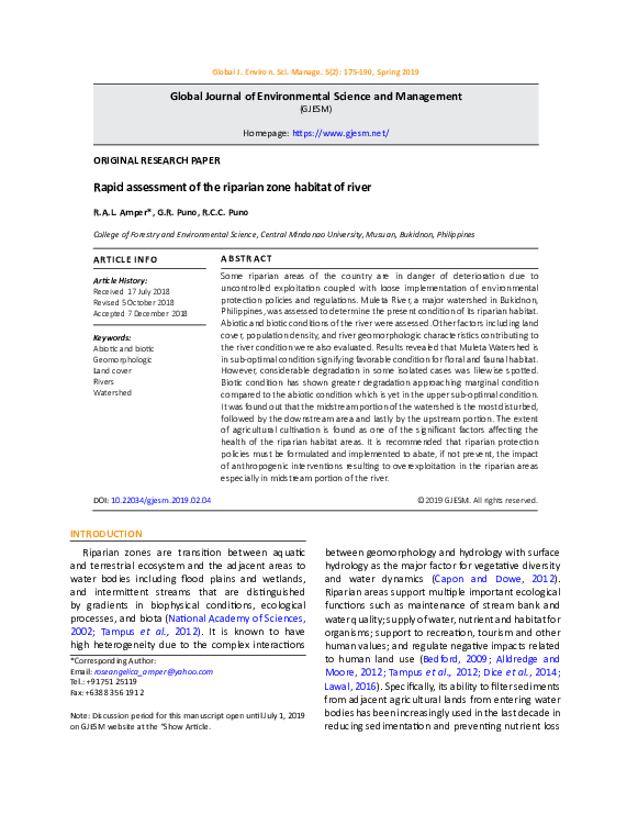 (PDF) Rapid assessment of the riparian zone habitat of river