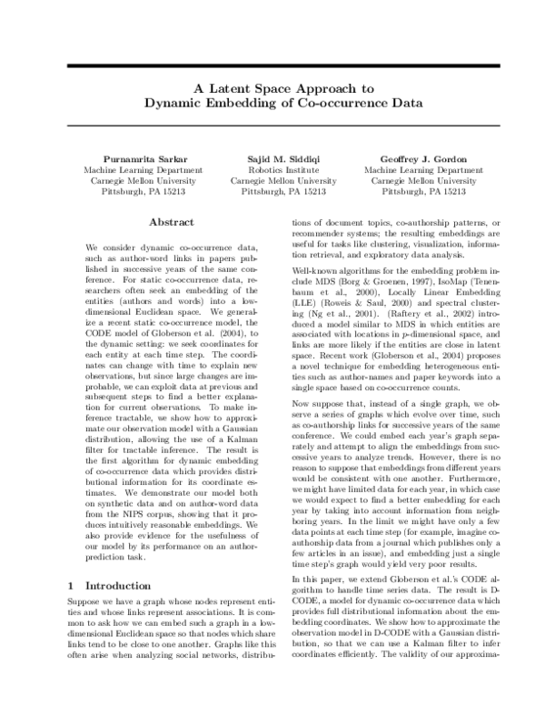 Pdf A Latent Space Approach To Dynamic Embedding Of Co Occurrence