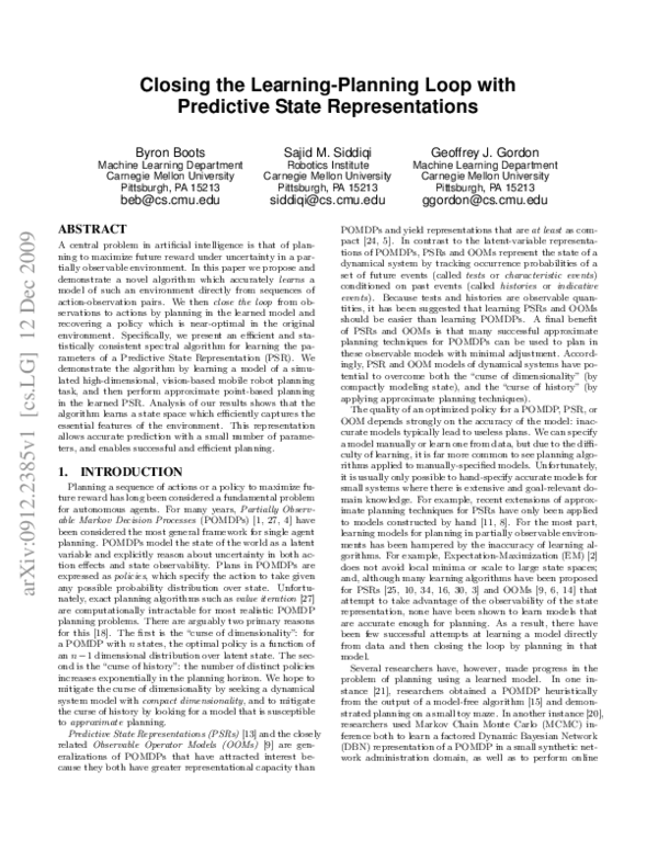 Pdf Closing The Learning Planning Loop With Predictive State