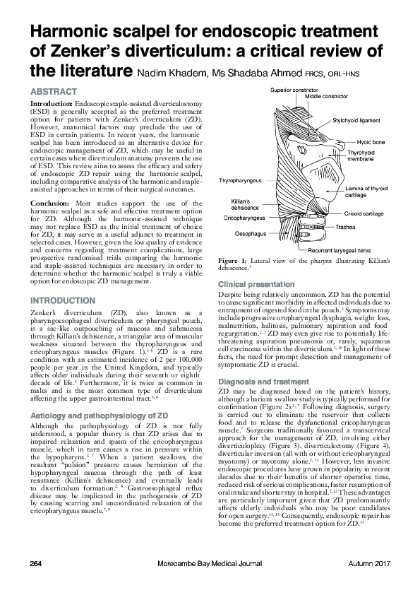 (PDF) Harmonic scalpel for endoscopic treatment of Zenker's ...
