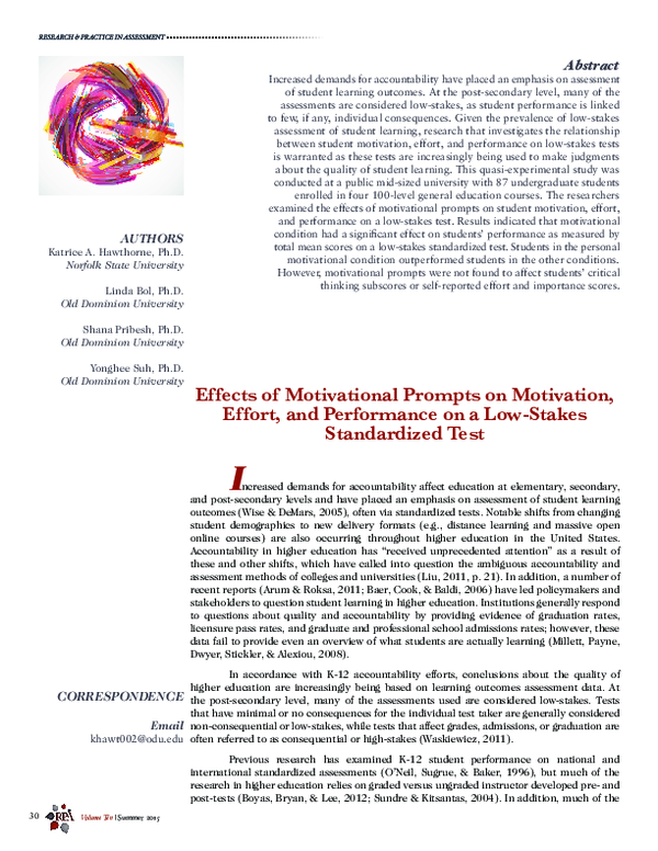 (PDF) Effects of Motivational Prompts on Motivation, Effort, and ...