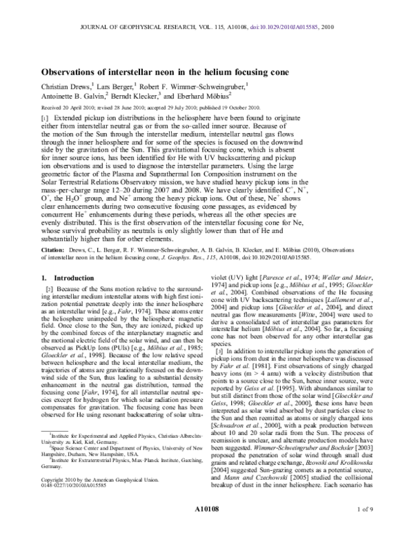 (PDF) Observations of interstellar neon in the helium focusing cone ...