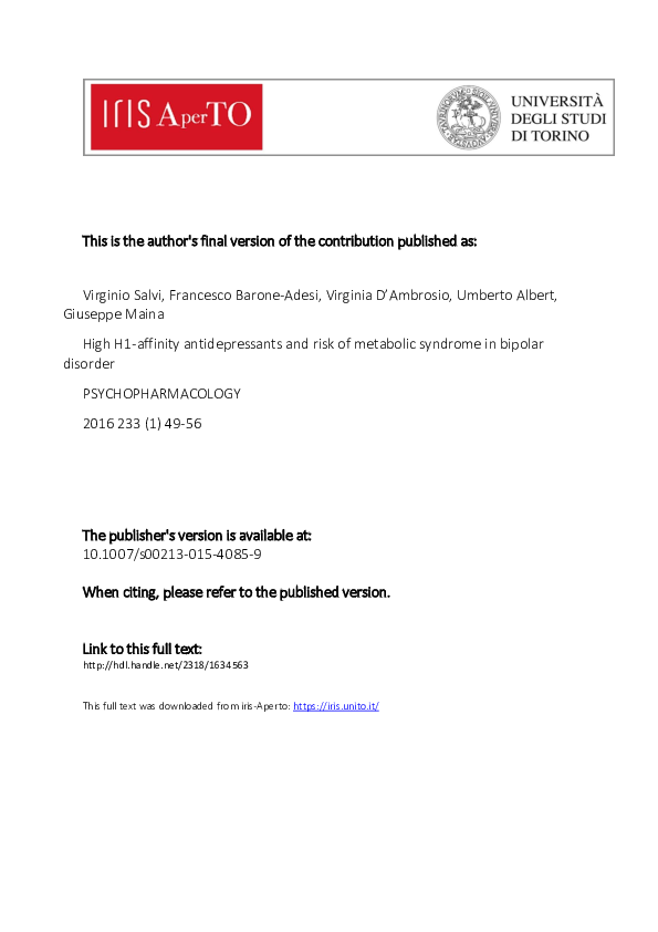(PDF) High H1-affinity antidepressants and risk of metabolic syndrome ...