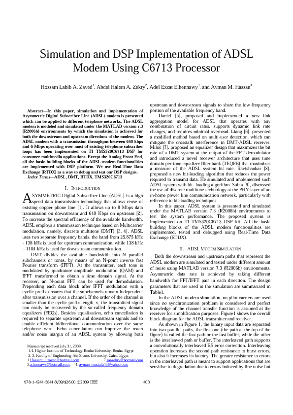 Pdf Simulation And Dsp Implementation Of Adsl Modem Using C6713 Processor