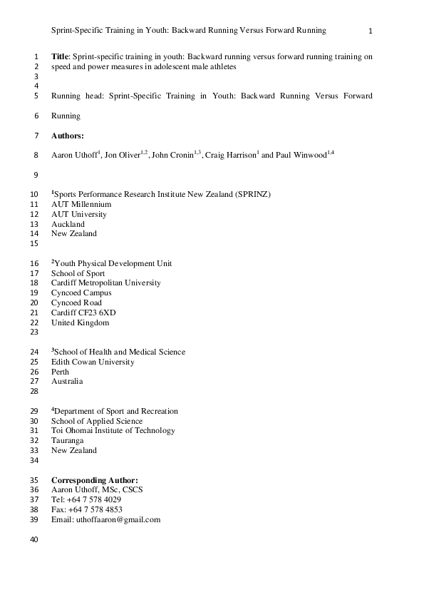(PDF) Sprint-Specific Training in Youth: Backward Running Versus ...