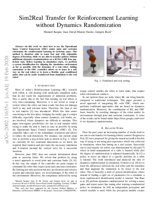 (PDF) Sim2Real Transfer for Reinforcement Learning without Dynamics Randomization