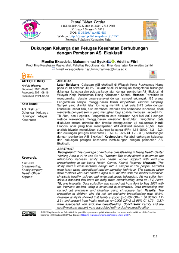 (PDF) Dukungan Keluarga dan Petugas Kesehatan Berhubungan dengan Pemberian ASI Eksklusif