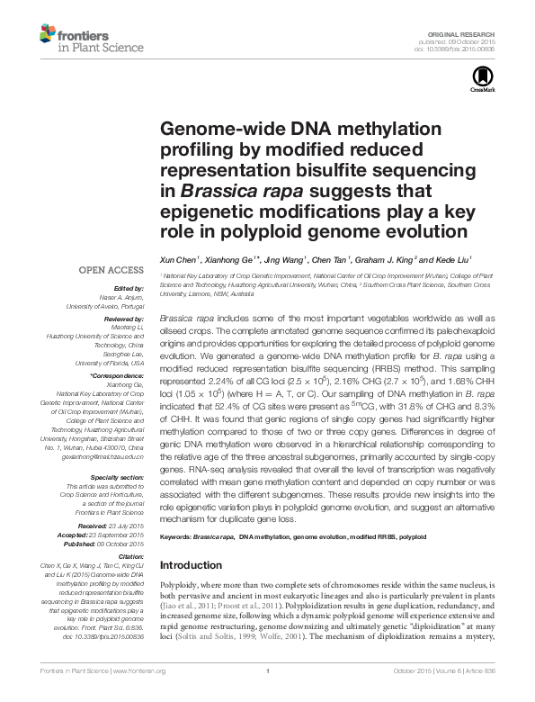 (PDF) Genome-wide DNA methylation profiling by modified reduced representation bisulfite ...