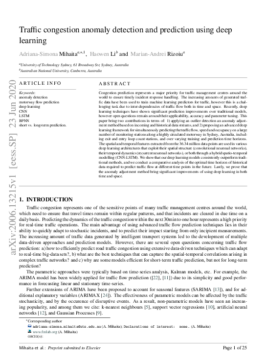 Pdf Traffic Congestion Anomaly Detection And Prediction Using Deep Learning