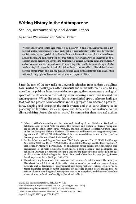 (PDF) Writing History in the Anthropocene