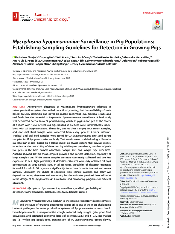 (PDF) Mycoplasma hyopneumoniae Surveillance in Pig Populations ...