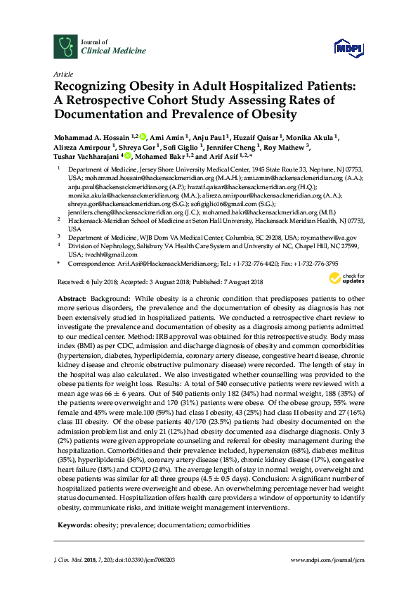 (PDF) Recognizing Obesity in Adult Hospitalized Patients: A ...