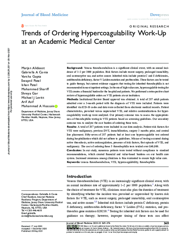 (PDF) Trends of Ordering Hypercoagulability Work-Up at an Academic ...