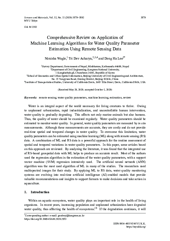 (PDF) Comprehensive Review on Application of Machine Learning Algorithms for Water Quality ...