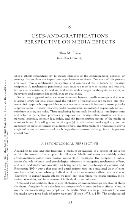 (PDF) The Uses-and-Gratifications Perspective of Media Effects