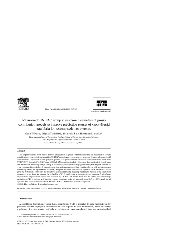 Pdf Revision Of Unifac Group Interaction Parameters Of Group
