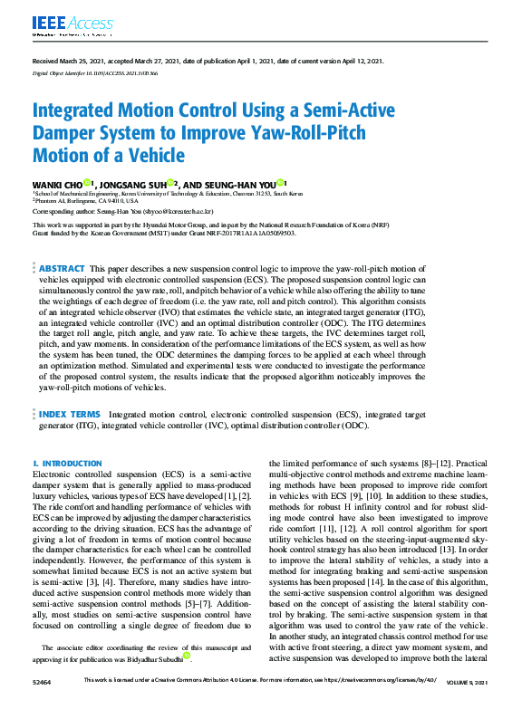(PDF) Integrated Motion Control Using a Semi-Active Damper System to ...