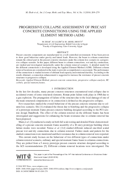 (PDF) Progressive Collapse Assessment Of Precast Concrete Connections Using The Applied Element ...