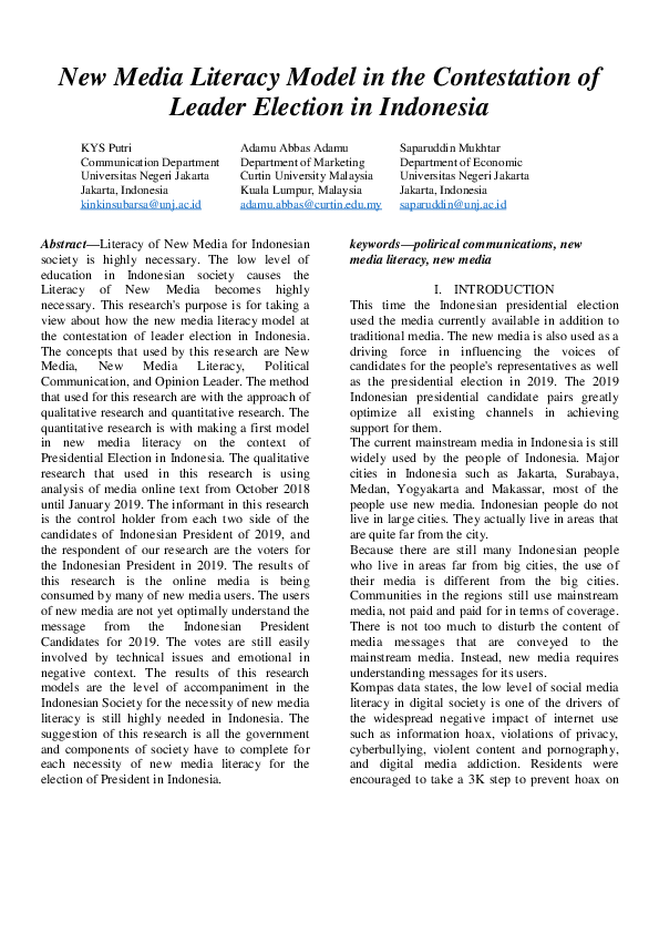 (PDF) New Media Literacy Model in the Contestation of Leader Election ...